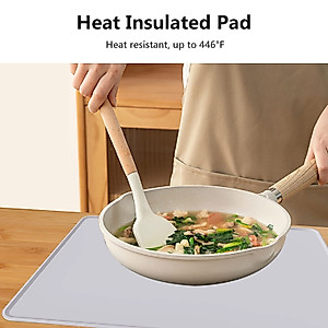 Gartful Silicone Mat for Kitchen Counter, 28" x 20" x 0.06" Thick Placemat - 0.2" Raised Edge, Extra Large Silicone Sheet with Lip, Counter Table Protector, Heat-Resistant Pad, Nonstick, Light Gray
