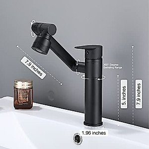 HUAHUALALA 1080 Degree Swivel Faucet for Bathroom Sink,Matte Black Kitchen Faucet with Big Angle Rotate Spray Dual Function,Single Handle Vanity Faucet with Deck Plate,Lavatory Faucet,1 or 3 Hole