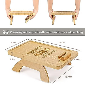 HUGGIB Natural Bamboo Sofa Arm Tray, 12.8 in Width, 12 in Length, 5.5 in Height, with 360 Rotating Bracket for Convenient Use