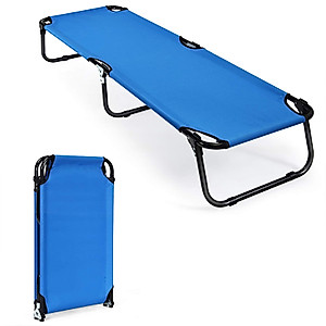 GYMAX Camping Cot, 330 LBS Folding Cot for Sleeping, Easy Set Up Cot Bed for Adults, Indoor &Outdoor Travel Adventure Picnic Hiking Cot for Patio Yard Home Office (Blue)
