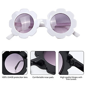 2 Pieces Flower Kids Sunglasses Boy Girl Toddler Sunglasses Cute Baby Sunglasses Party Favors for Boys Girls (Black +White)