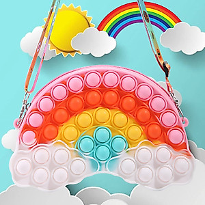 Tckoll Girls Toys Fidget Purse, Valentines Birthday Gifts Rainbow Clouds Girls Pop Purse Fidget Toy,School Supplies Teen Kids Purse Return Gifts for Girls 6-8