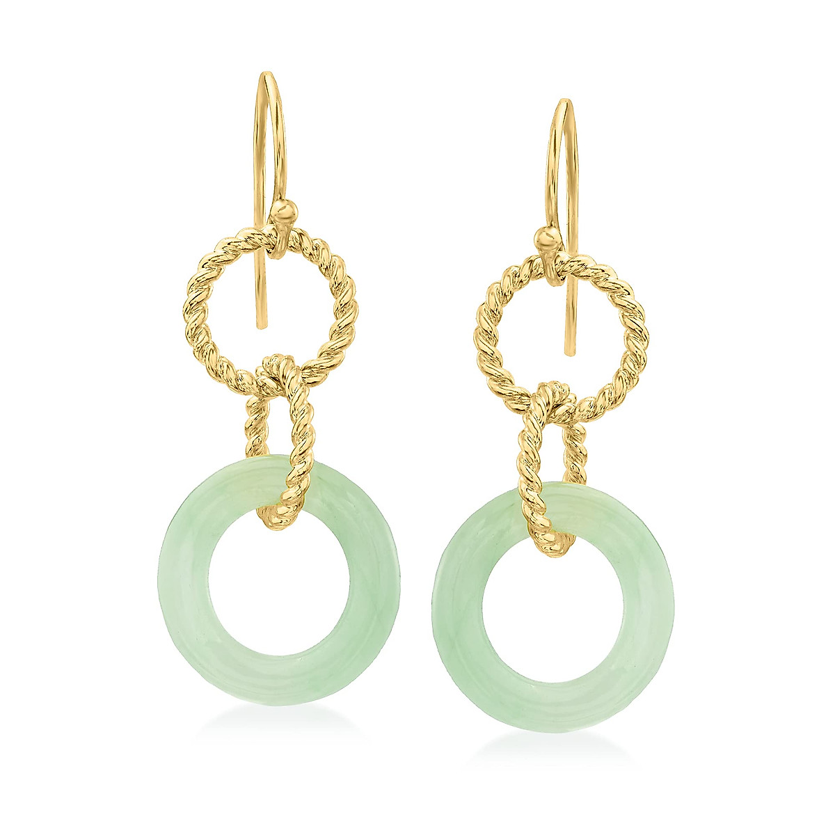 Ross-Simons Jade and 18kt Gold Over Sterling Interlocking Drop Earrings
