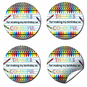 Crayon Thank You Birthday Party Sticker Labels, 40 2" Party Circle Stickers by AmandaCreation, Great for Party Favors, Envelope Seals & Goodie Bags