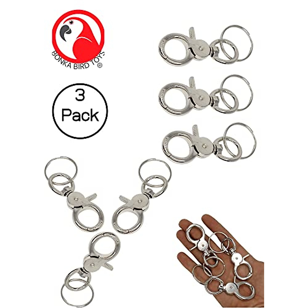 1321 Pack 3 Key, Claw, Feeding, Door, Cage, Lock, Chain, Ring, Bonka Bird Toys, Craft, Clip, Parrot, Hanging, Dog, cat, Parrot, Conure, Accessory, Part
