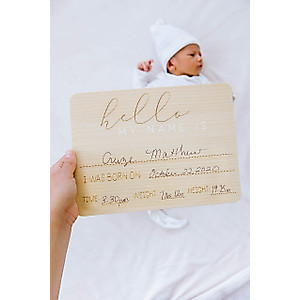 Pearhead Baby Welcome Sign, Gender-Neutral Hello Baby Arrival Photo Prop, Hospital Birth Announcement, Newborn Birth Stats Board Photo Prop, 8.25" x 11", Wood