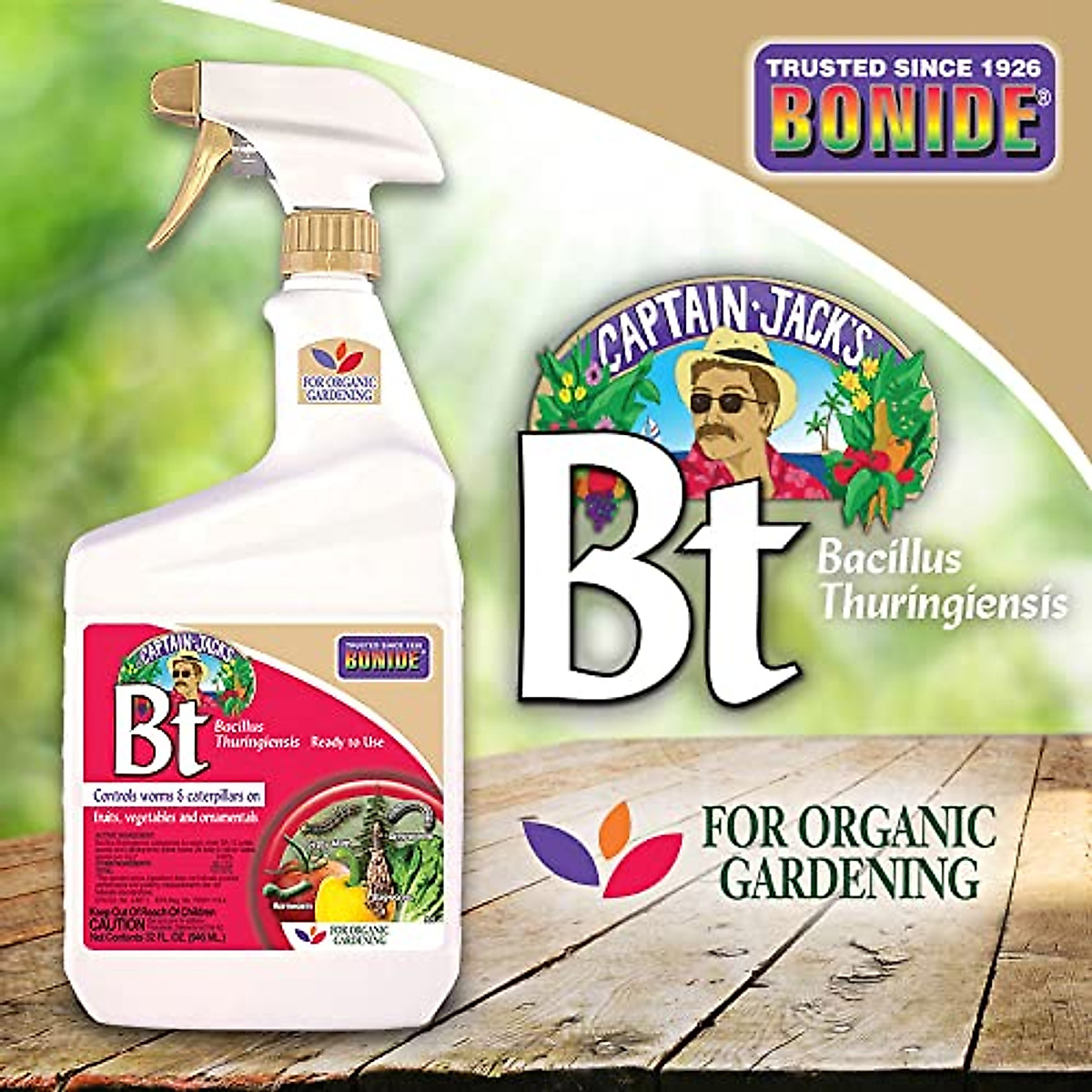 Bonide Captain Jack's Bacillus Thuringiensis BT, 32 oz Ready-to-Use Spray For Worm & Caterpillar Control Organic Gardening