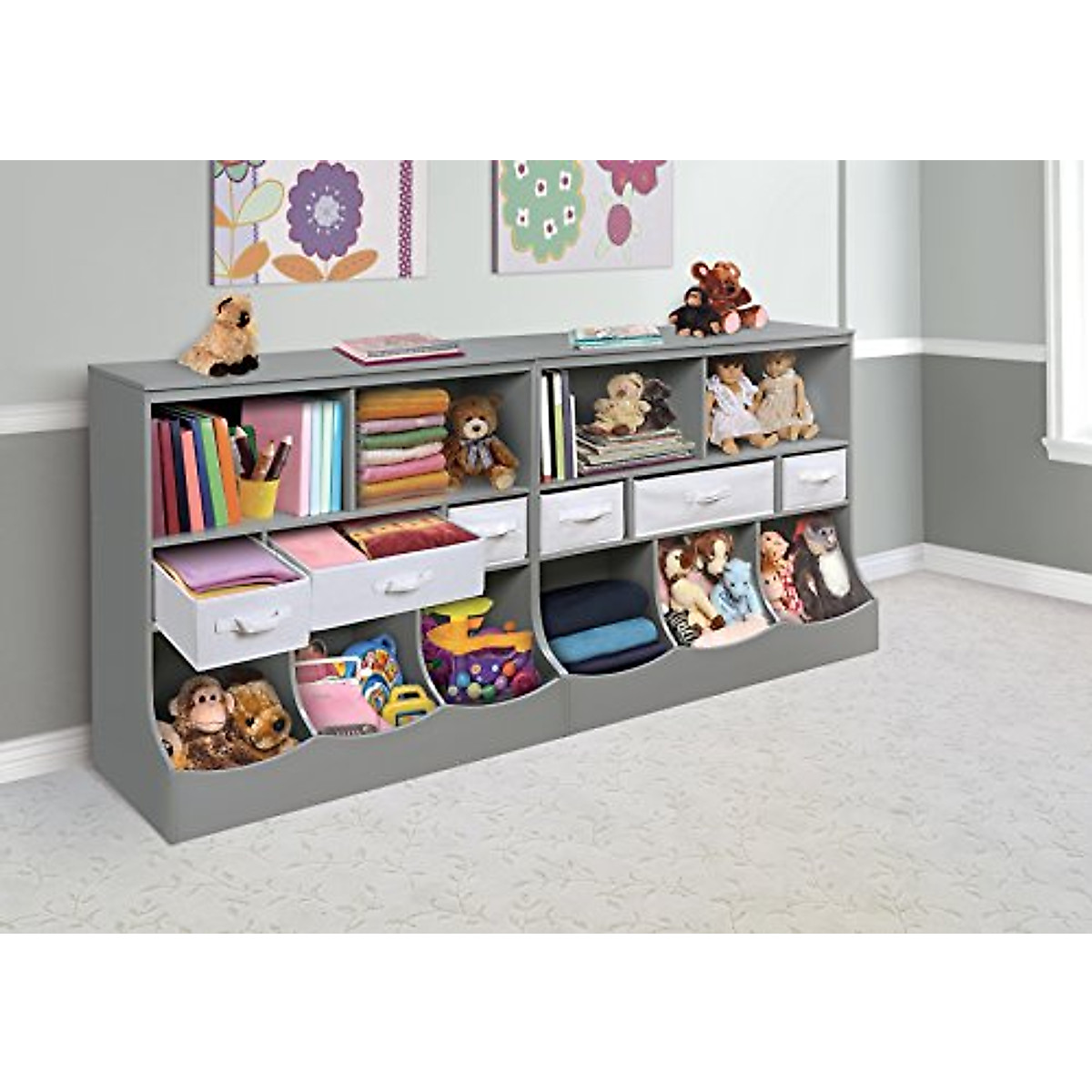 Freestanding Combo Shelf Cubby Bin Storage Organizer Unit with 3 Baskets