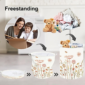 Clastyle 63L Large Boho Flower Plants Kid Laundry Hamper with Handle Girl Bedroom Bathroom Nursery Collapsible Clothes Toy Storage Basket with Lid