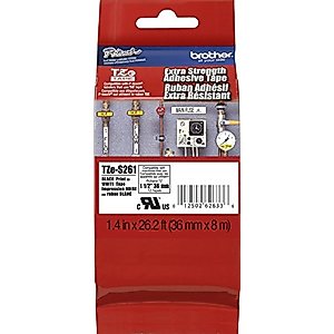 Brother 1-1/2" (36mm) Black Print on White Extra Strength Adhesive P-Touch Tape for Brother PT-530, PT530 Label Maker