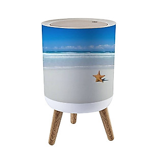 LGCZNWDFHTZ Small Trash Can with Lid for Bathroom Kitchen Office Diaper Caribbean Starfish Sand Beach Bedroom Garbage Trash Bin Dog Proof Waste Basket Cute Decorative
