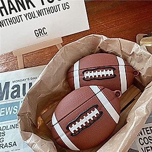 Compatible with Rugby Airpods Case 1/2, Kids Teens Girls Boys Silicone Cartoon 3D Protective Skin Cover for Football AirPods Case, Funny Kawaii Cute for Rugby AirPods Case with Carabiner (Rugby)