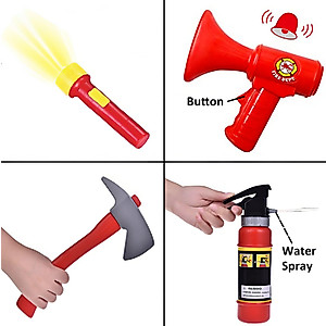 Liberty Imports 12 Piece Kids Fireman Costume Gear Firefighter Chief Dress Up Clothes for Role Play Toy Set with Backpack Water Gun, Fire Extinguisher and Accessories