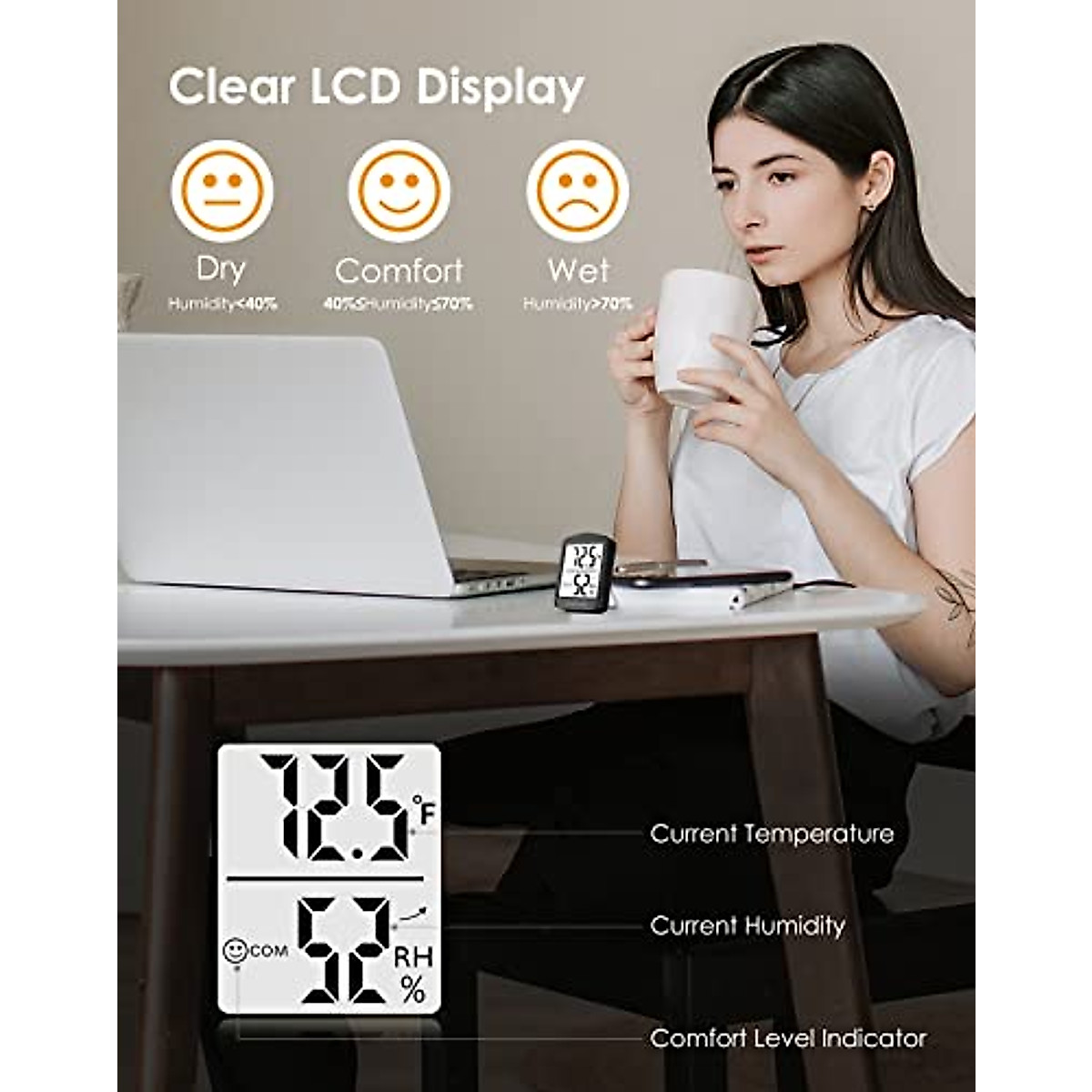 hoyiours Digital Hygrometer Indoor Thermometer Room Temperature and Humidity Monitor with 3s Fast Refresh, Thermometer Hygrometer Humidity Meter Humidity Gauge for Home, Baby Room, Greenhouse, Black