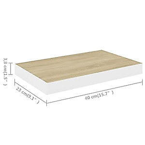 GOLINPEILO Floating Wall Shelves, Set of 2 Decor Wall Mounted Shelves, Hanging Shelf with Invisible Brackets for Bathroom/Living Room/Bedroom/Kitchen Decor, Oak and White 15.7"x9.1"x1.5" MDF