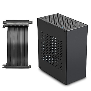 Aluminum Mini ITX Case with PCIe Riser, JOYJOM Mini PC Case, SFF Small Form Factor PC Case, TX Computer Gaming Case supports GPU Graphics Card (Black)