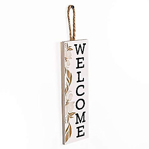 P. Graham Dunn Welcome Floral Brown 10 x 4 Solid Pine Wood Decorative Vertical String Sign