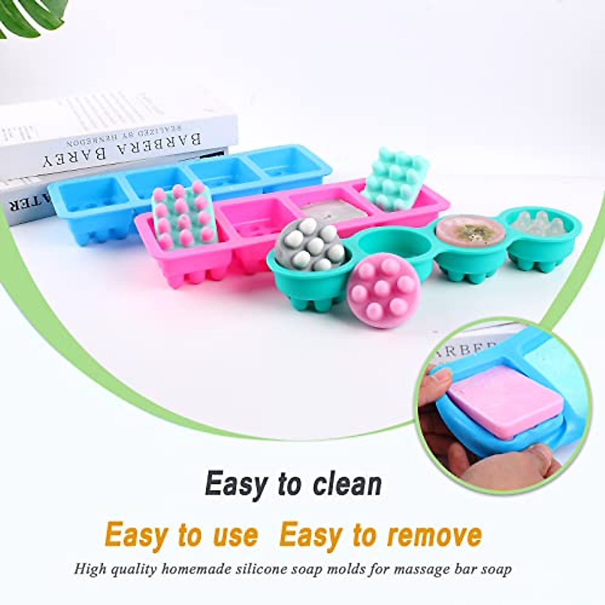 Famimkr Silicone Massage Bar Soap Molds Silicon Molds for Soaps Making, Handmade Soap Molds 3pcs (Rectangle and Circle)