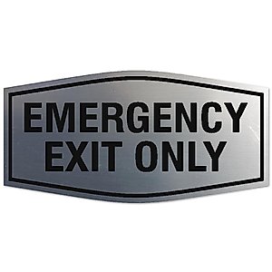Signs ByLITA Fancy Emergency exit only Sign - Laser-Engraved Lettering | Durable ABS Plastic | Vibrant Colors | Powerful Foam Tape Sign (Brushed Silver) - Small