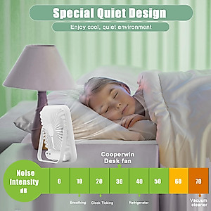 Travel Fan for Sleeping, Portable Fan for Travel Rechargeable with Digital Display, 100 Speed Wind Personal USB Fan with Variable Speed Knob, Small Desk Fan for Bedroom Travel Essentials, White