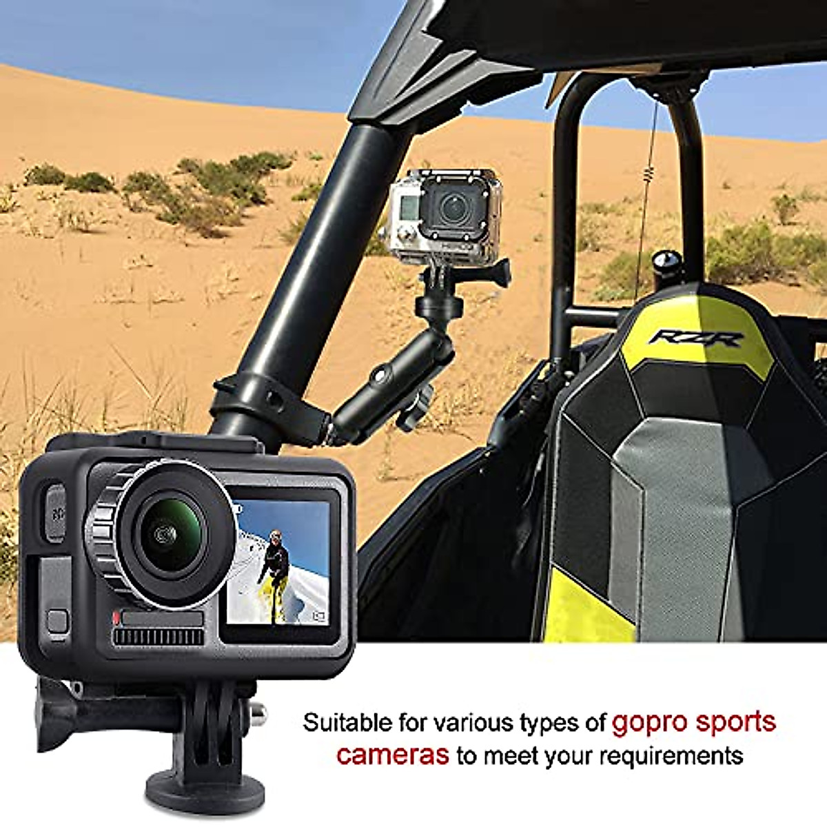 MAIKER UTV ATV Camera Mount Holder Compatible with GoPro, 1.75"-2" Roll Bar Compatible for All GoPro Models, Such as GoPro Hero 9, 8,7,5 4, Session, GoPro Max, Insta360 etc