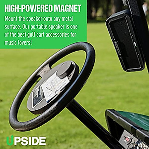 Upside Golf Magnetic Bluetooth Speaker for Golf Cart - Super XL PRO Waterproof Sound System - Mountable Golf Cart Speaker - Awesome 120+ Foot Wireless Range - Rechargeable 15 HR Battery Life
