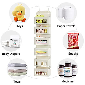 YOUDENOVA Over Door Organizer, 6-Shelf Nursery Hanging Organizers for Baby Essential, Closet Door Organizer for Dorm, Beige