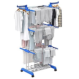 Large Clothes Drying Rack, 4-Tier Clothes Drying Rack with 67H x 19W x 30L Inches, Movable Clothes Drying Rack with Casters for Indoor/Outdoor for Drying Clothes, Bed Covers, Shoes, Sofa Covers etc