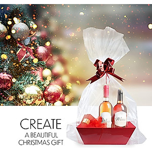 Upper Midland Products [5 Pk] Red Baskets for Gifts Empty| 8x10” Gift Basket Kit with Basket Bags, Red Pull Bows| Wine, DIY Basket Gift Set| Christmas,Valentines,Friendship| Gift to Impress