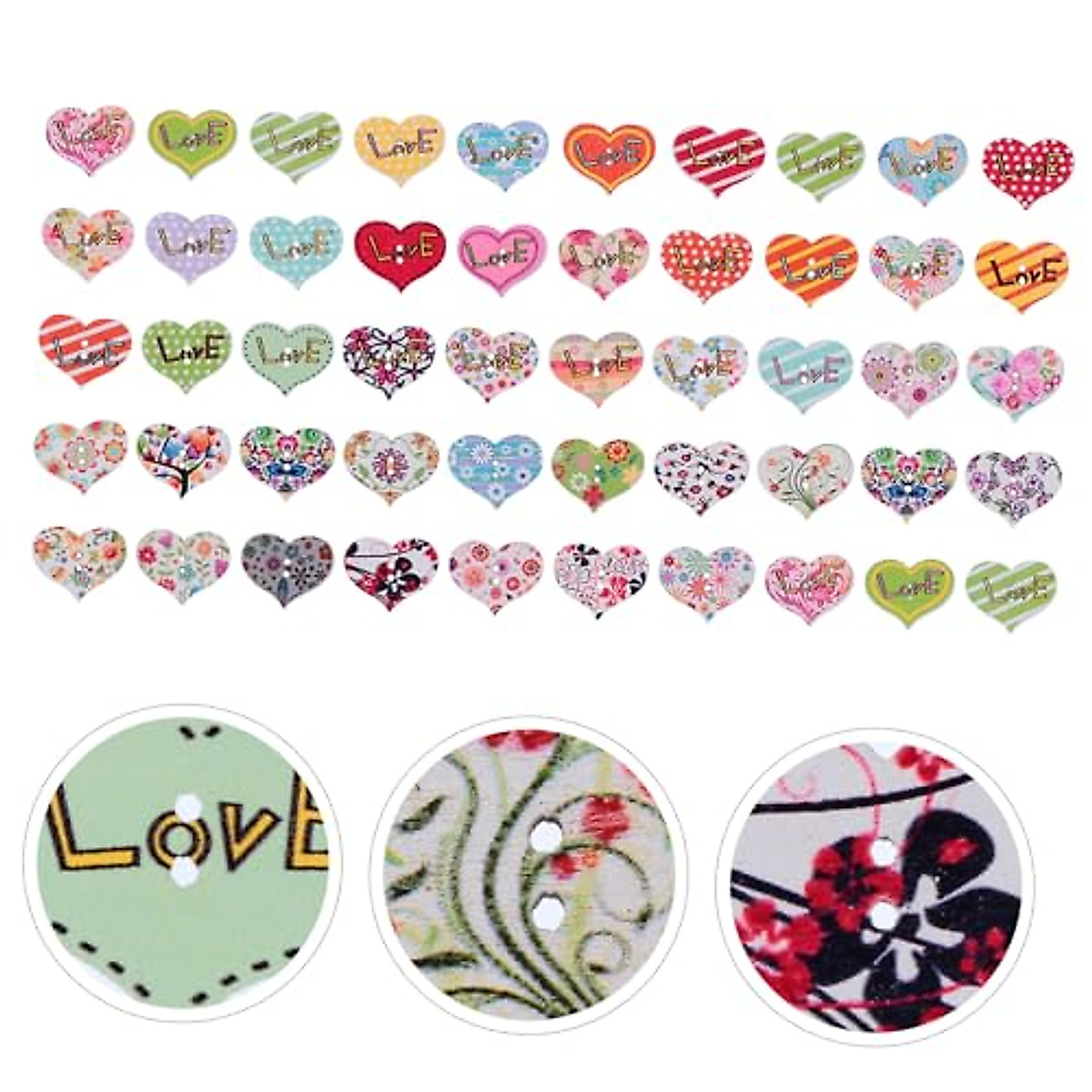 300 Pcs Wooden Heart Button DIY Accessories Printed Buttons Wooden Decors Beautiful Jewelry Buttons Clothing Fasteners Two-hole Buttons Wooden Clothing Buttons Unique DIY Props
