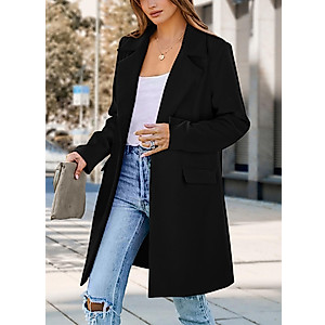 PRETTYGARDEN Women's 2024 Fall Long Blazer Jackets Long Sleeve Lapel Pockets Loose Fit Work Casual Blazers Outerwear (Black,Small)