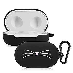 kwmobile Silicone Case Compatible with Samsung Galaxy Buds/Buds Plus Case Cover - Cat Black/White