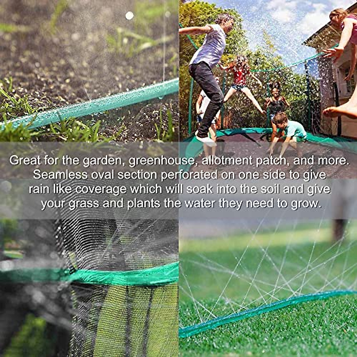 FUNJEE PVC Flat Soaker Hose 1/2'', Drip Hoses, Saves 70% Water, For Garden/Vegetable (50FT, Green)