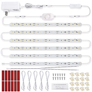 Under Cabinet LED Lighting Kit for Kitchen Cabinets Counter Shelf Bookcase Closet. 6 PCS 12 Inches LED Light Strip with Adapter Switch Dimmer Extension Cable. Plug in. Dimmable. Daylight White 5000K.