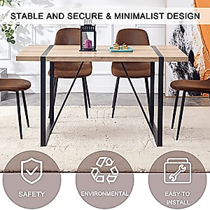 JUFU 5 Piece Kitchen Dining Table Set,Modern Rectangle Wood Dining Table,Fabric Dining Chairs 4,Ideal for Home,Kitchen Dining Room (Brown, Table+4 Chairs)