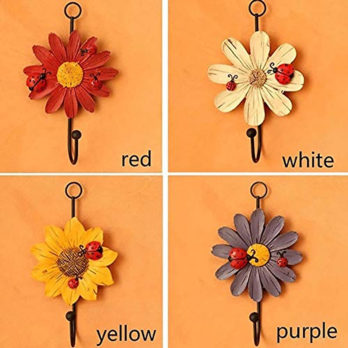 qiguch66 Wall Hooks for Home Kitchen Bathroom, Creative Household Ladybug Flower Resin Keys Coat Hat Wall Hook Home Decoration - White