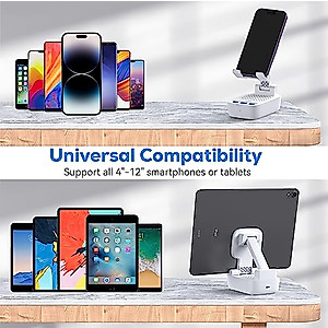 comiso Cell Phone Stand with Wireless Bluetooth Speaker, Punchy Bass & HD Stereo Sound Speaker for Home & Outdoors Compatible with iPhone/ipad/Samsung, Unique Ideal Gifts for Men Women (White)