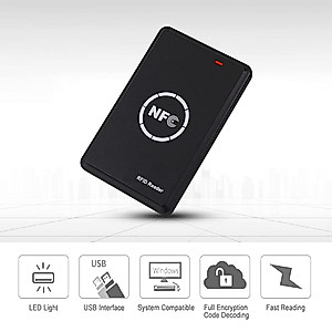 TO BE SECOND JASAG 13.56MHz IC Card Copier NFC Reader 125KHz RFID Reader Writer Duplicator Smart Card Programmer with IC Encrypted ID Composite Buckle Writable Key Fob Cards black NS106+3+3