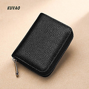 KUVAO RFID Blocking, Leather Credit Card Holder Zipper Wallet With 20 Card Slots, Small Card Case for Women or Men Accordion Wallet with Zipper (Blcak)