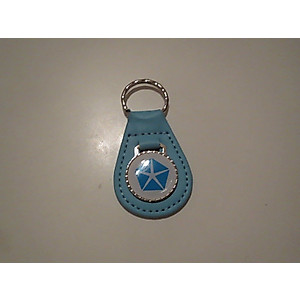 NEWPORT NEW YORKER 300 LEBARON LHS LASER WHITE LOGO LEATHER KEYCHAIN - LIGHT BLUE