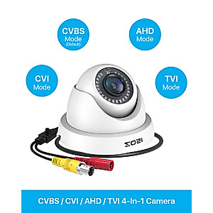 ZOSI 2.0MP HD 1080P 1920TVL Hybrid 4-in-1 TVI CVI AHD 960H CVBS CCTV Dome Camera Indoor Outdoor ,80ft Day Night Vision Aluminum Metal Housing For HD-TVI, AHD, CVI, and CVBS/960H analog DVR(White)