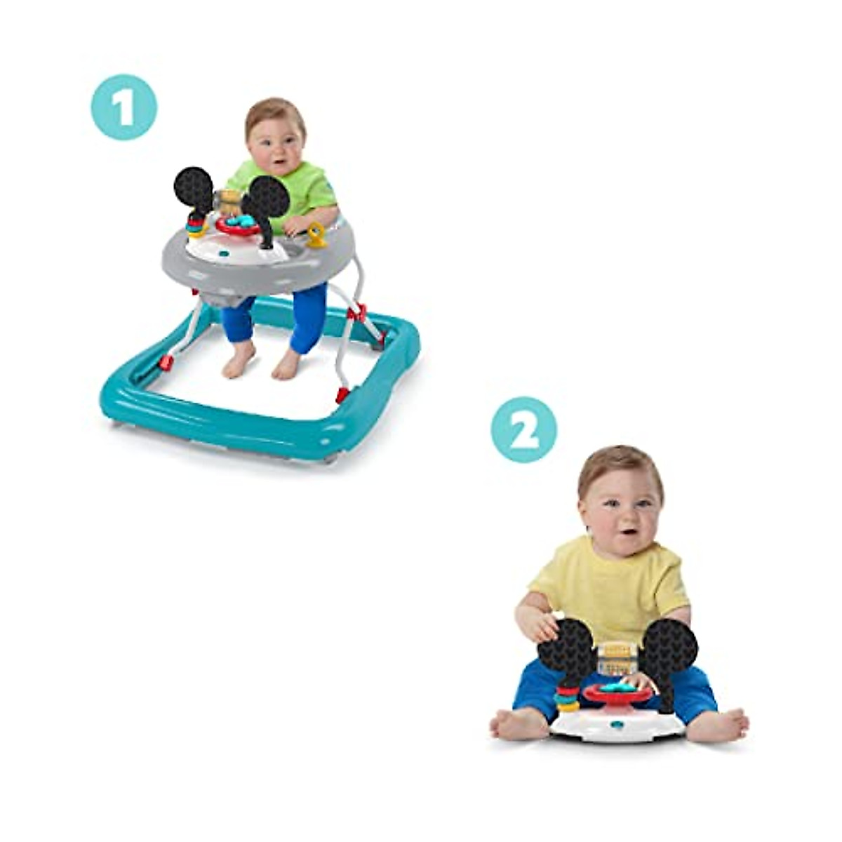 Bright Starts Disney Baby Mickey Mouse Original Bestie 2-in-1 Baby Activity Walker - Easy Fold Frame and Removable-Toy Station, 6 Months and up