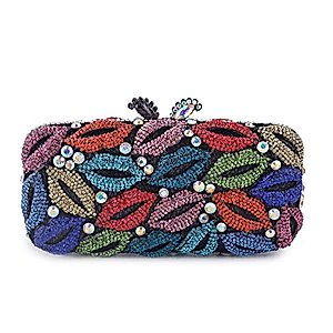 DJBM Women Lips Shaped Rhinestone Clutch Metal Crystal Evening Bags for Women Clutch Purse for Evening Party Cocktail, Multicolored Clutch