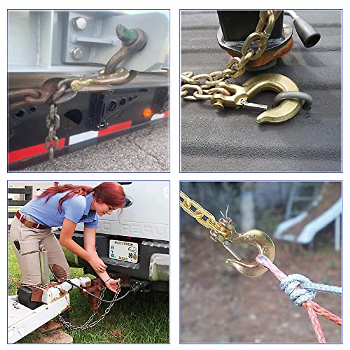 Accoladesound 2PCS 3/8 Inch Clevis Slip Hook with Safety Latch, G70 Forged Steel for Trailer, Heavy Duty Chain Hooks Deck Hauler Receiver Hitches Trailer,18,000lbs Capacity, Gold