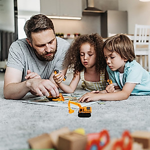 ANDOLO Construction Truck Toys, 6Pcs Mini Engineer Car Toys Small Construction Vehicle Bulldozer Roller Excavator Cement Mixer Truck Dump Tractor Cake Topper Party Favors Sand Beach Toy