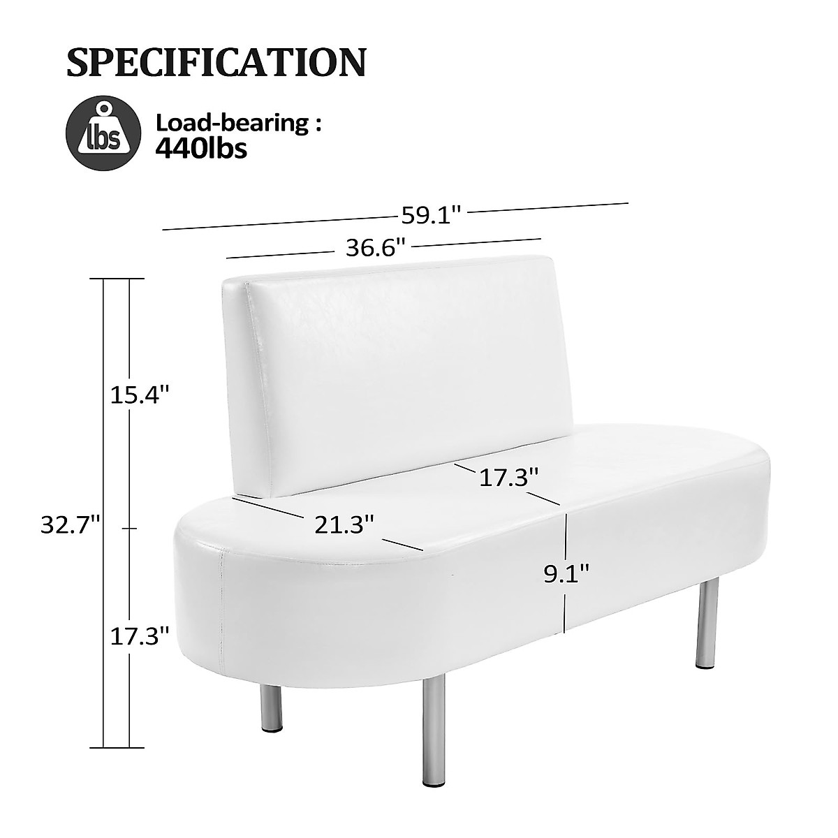LEADZM Waiting Room Bench Seating, Salon Reception Chairs Leather Upholstered Settee with Backrest, Heavy Duty Guest Lobby Chair, Office Beauty Barbershop Furniture, White