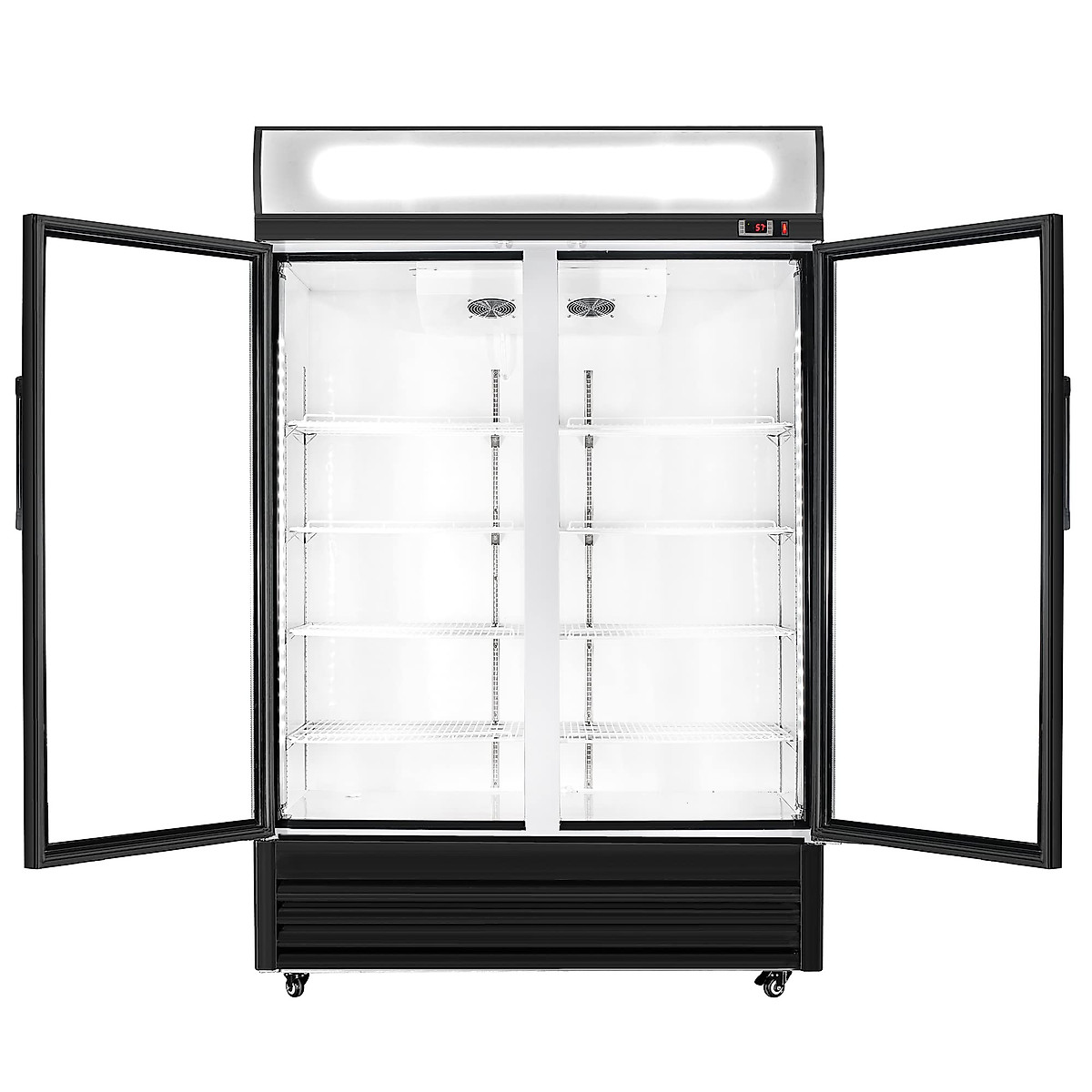 EMKK 51" 2 Refrigerator Beverage Swing Upright Commercial Display Large Capacity Glass Door Merchandiser Cooler, one size, Black