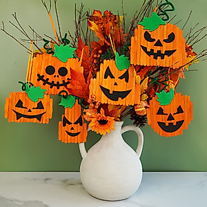 Winlyn 24 Sets Pumpkin Crafts Kits Halloween Crafts Fall Kids Crafts DIY Pumpkin Ornaments Decorations Art Sets Craft Sticks Pumpkin Foam Stickers Arts and Crafts for Kids School Classroom Activity