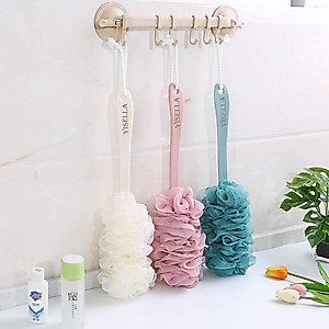 Shower Loofah with Handle for Skin Exfoliating,Shower Brush for Cleaning Body for Men and Women (Blue/Pink)