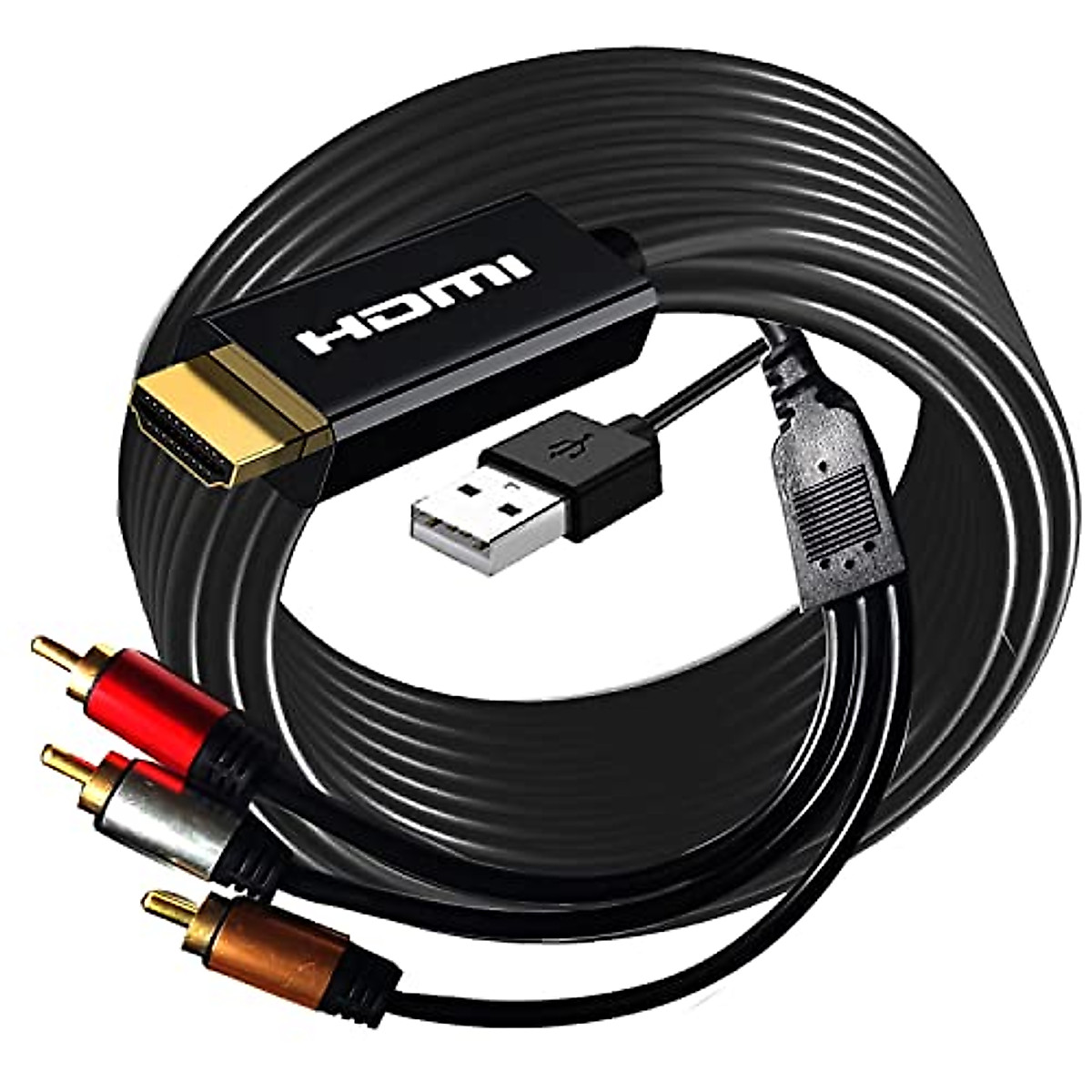 RCA to HDMI Cable 10FT with IC, 3-RCA AV to HDMI Male Cable Video Audio Component Converter Adapter 1080P Cable for TV HDTV DVD